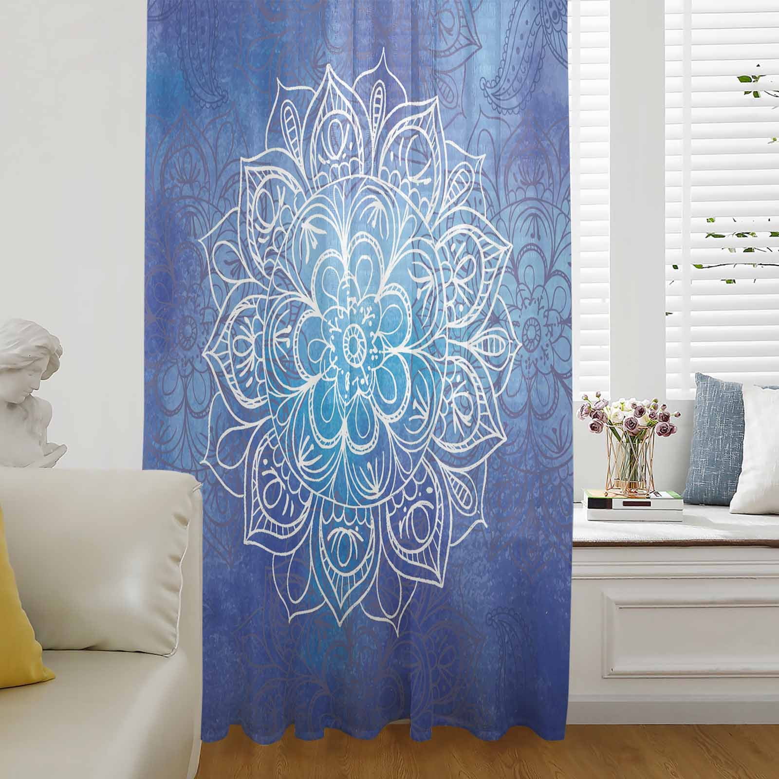 Boho Flowers Semi Sheer Curtains Drapes for Living Room, Bedroom ...
