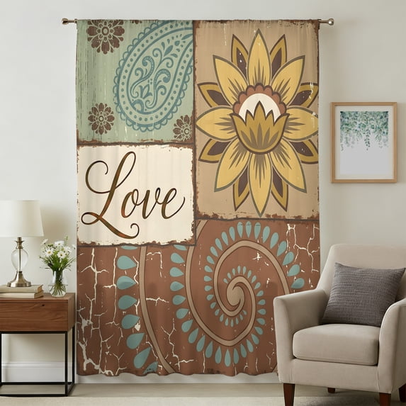 Boho Flowers Sheer Curtains 84 Inches Long for Living Room, Vintage ...