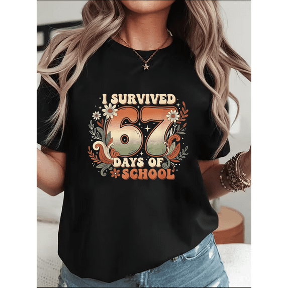Boho Flowers Six Seven Meme Survived 67 Days of School up to Size 5XL ...