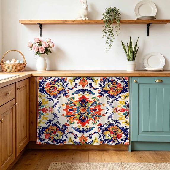 Boho Flowers Small Sink Skirt 10"Wx11"L,Dustproof Under Sink Curtain ...