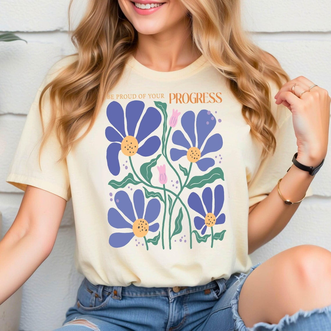 Boho Flowers T-Shirt, Be Proud Of Your Progress Shirt, Positive ...