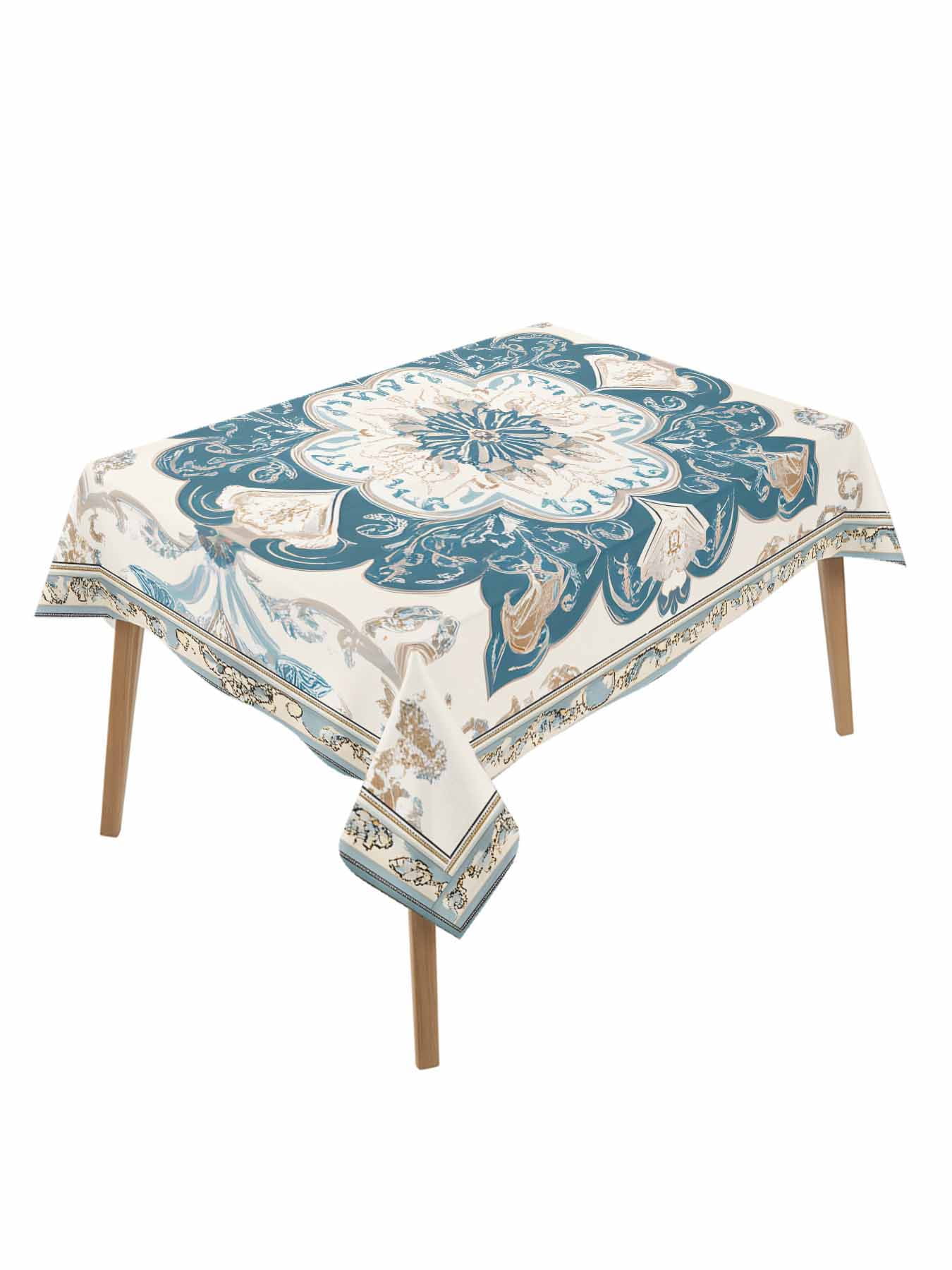 Boho Flowers Table Cloth, Country Neutral Chic Abstract Floral Art ...