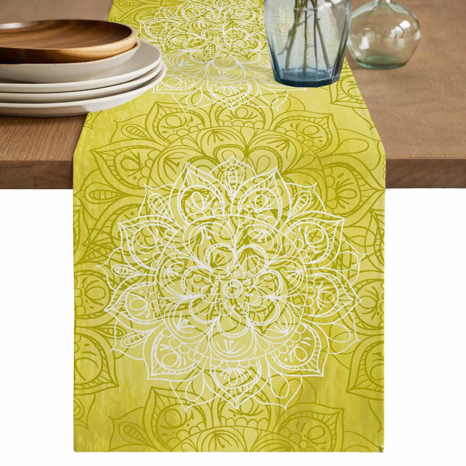 Boho Flowers Table Runner 72 Inches, Yellow Floral Vintage Bohemian ...