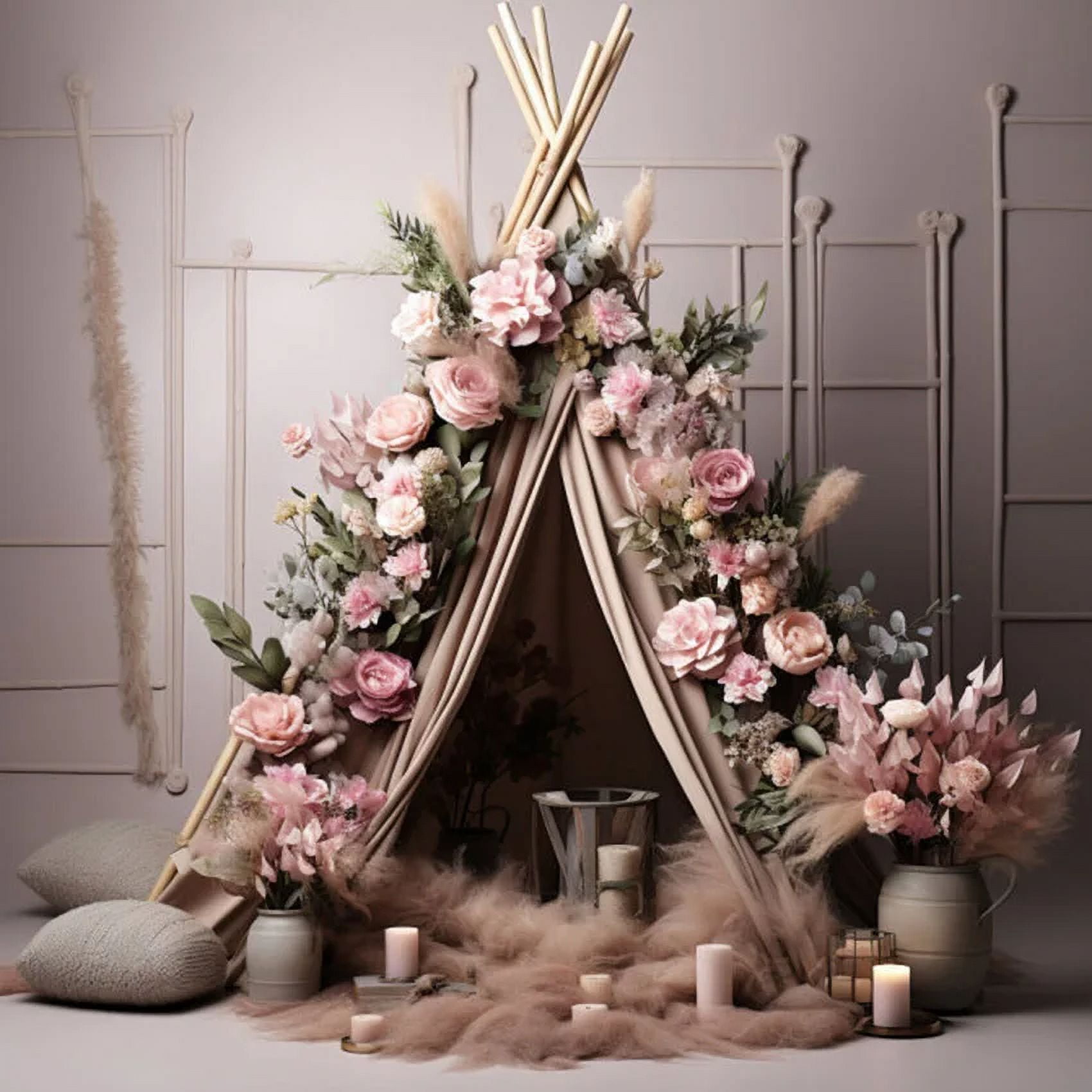 Boho Flowers Tent Camp Balloon Kid Birthday Party Cake Smash Portrait r Backdrop Photo Studi ...