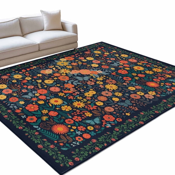 Boho Flowers Washable Rug 2.7x5 Area Rug for Living Room Bedroom Non ...