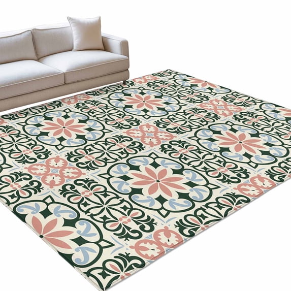 Boho Flowers Washable Rug 5x8 Area Rug for Living Room Bedroom Non Slip ...