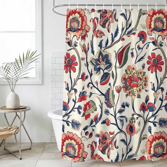 Boho Flowers Waterproof Fabric Shower Curtain,Watercolor Red Orange ...