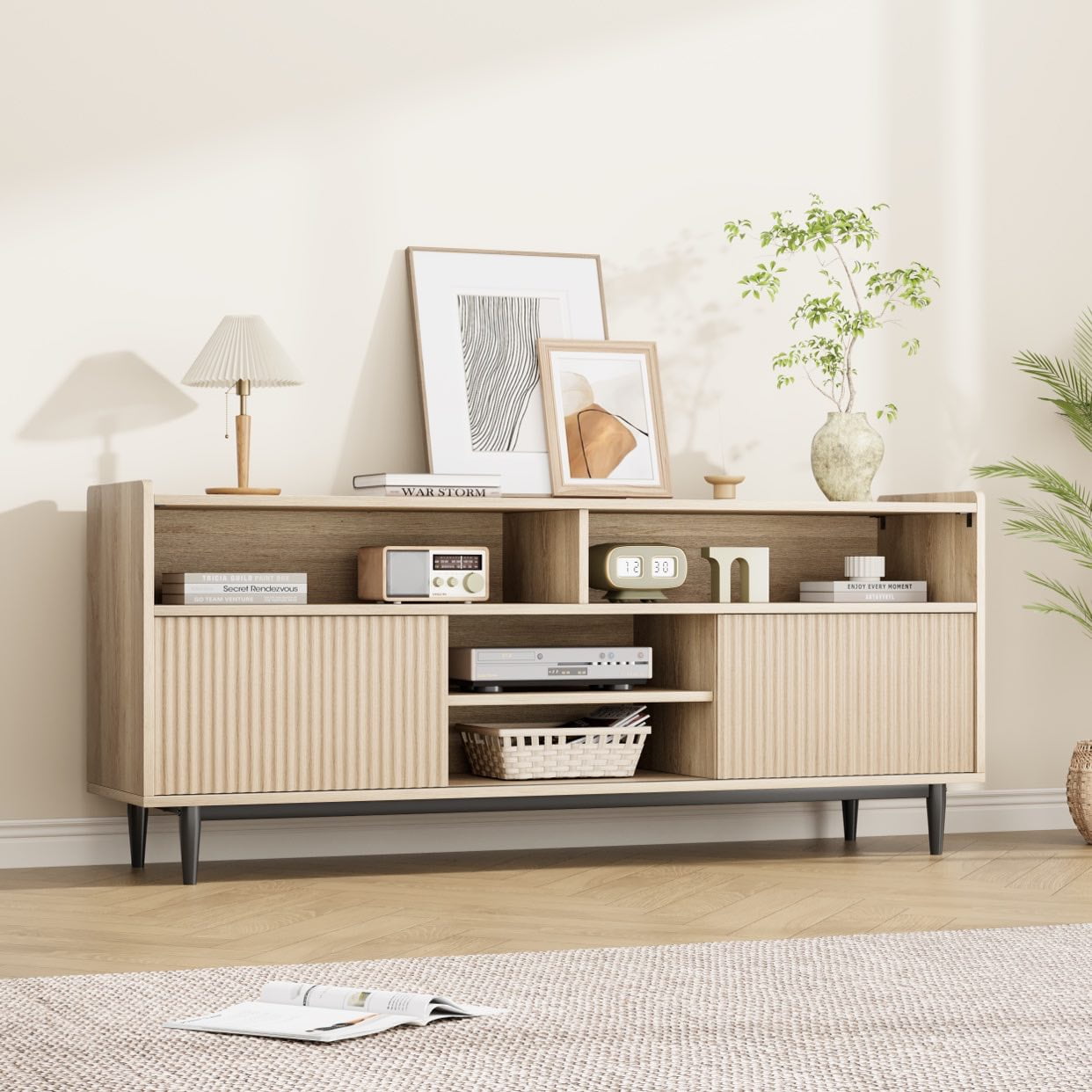Boho Fluted TV Stand for TVs up to 70 Inch,Mid Century Modern ...