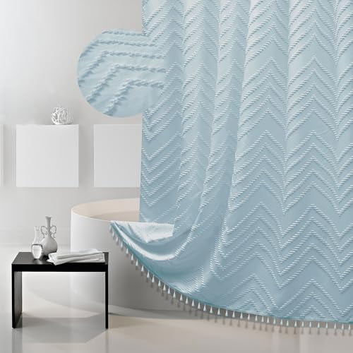 Boho Fog Blue Shower Curtain Woven Fabric Cute Shower Curtain, 72 x 72 ...