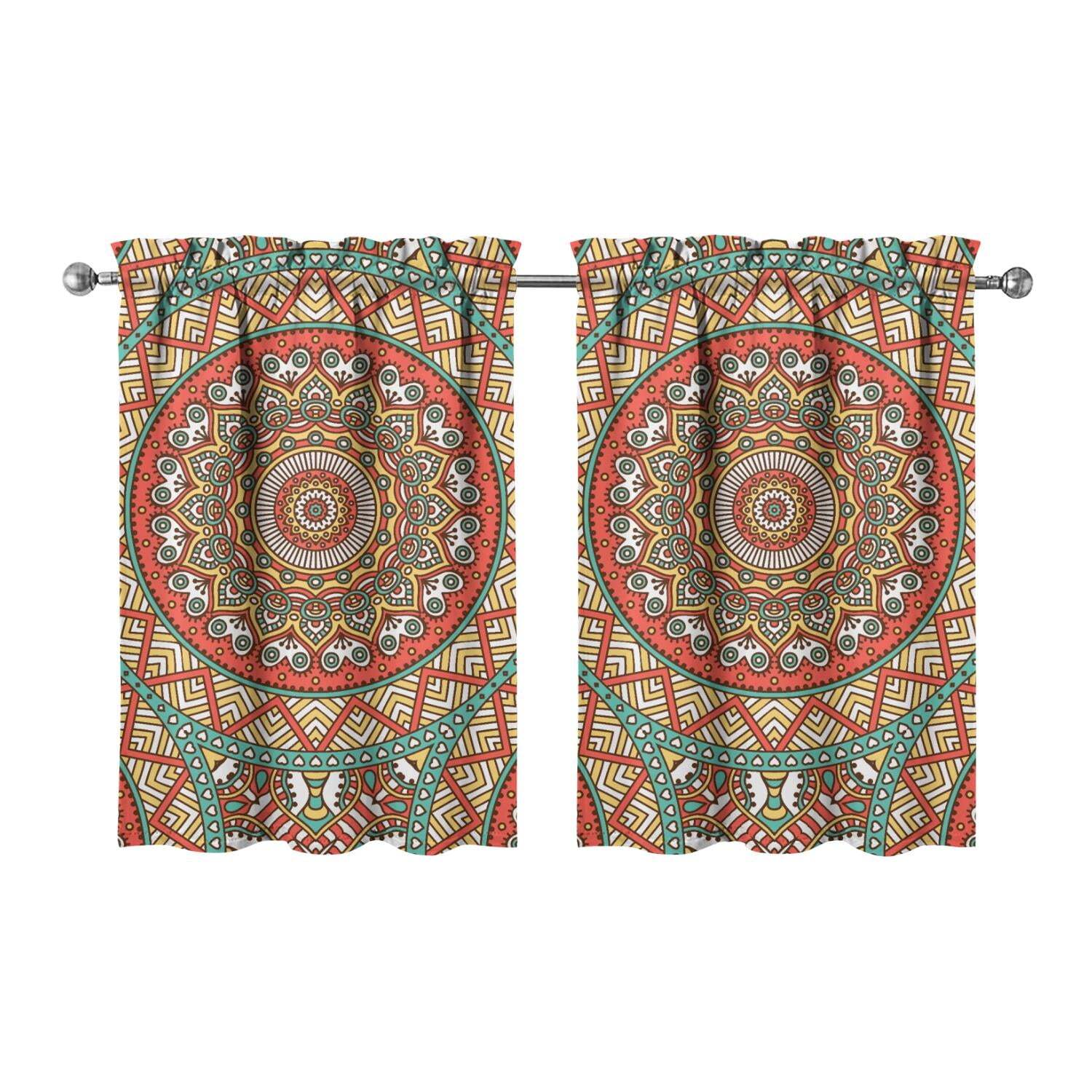 Boho Folk Mandala Kitchen Curtains 2 Pack - 27.5x36 Inch Vintage ...