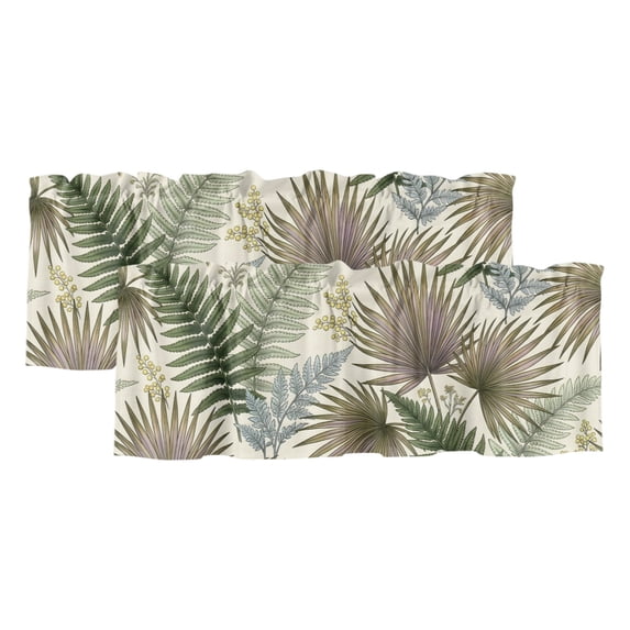 Boho Forest 2 Panels Kitchen Valance, Vintage Country Green Blue Ferns ...