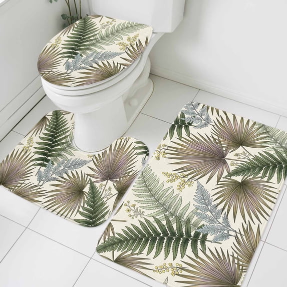 Boho Forest Bathroom Rugs Set Vintage Country Green Blue Ferns Beige ...