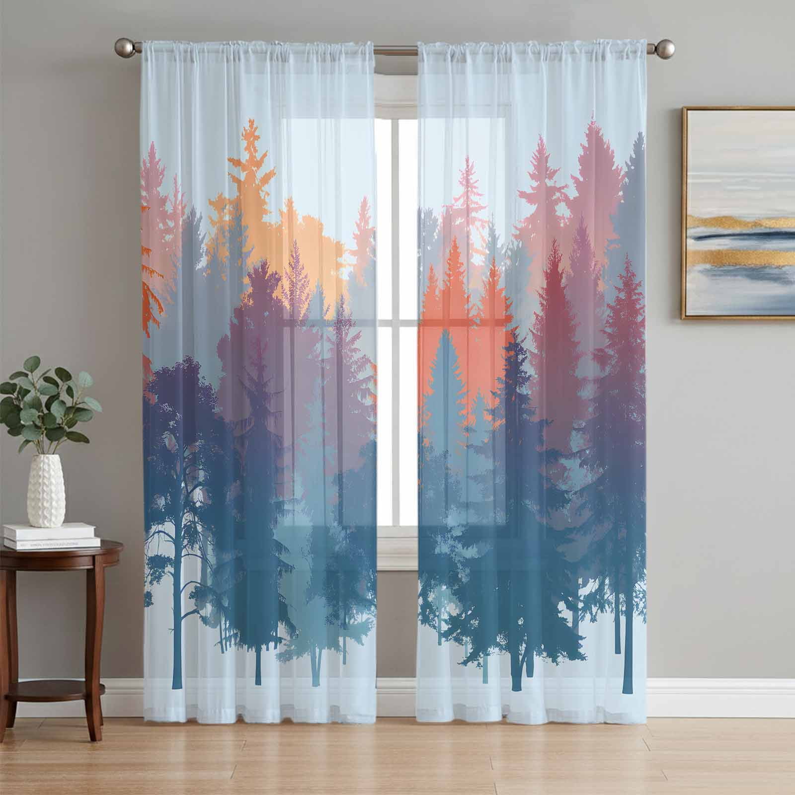 Boho Forest Silhouette Sheer Curtains for Living Room Bedroom Retro ...