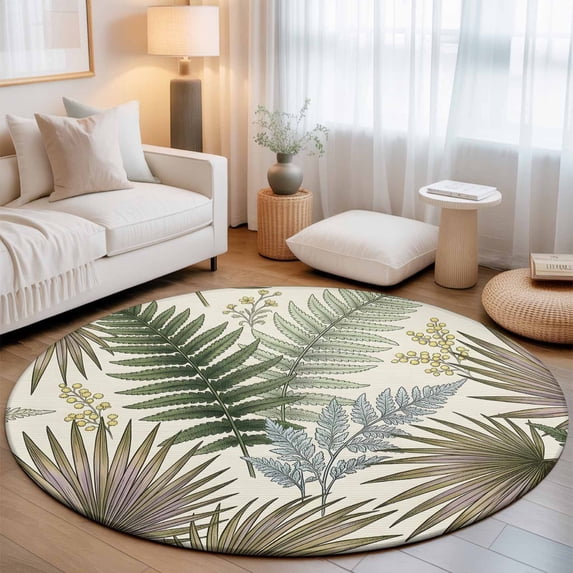 Boho Forest Washable Round Area Rug 8 ft, Vintage Country Green Blue ...