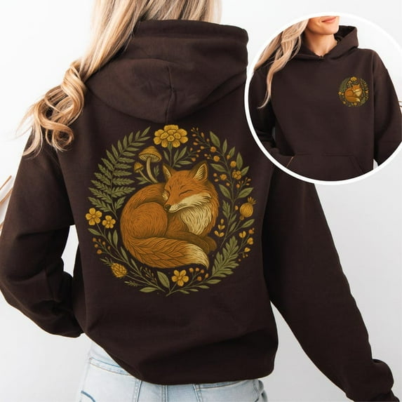 Boho Fox Floral Fern Hoodie - Spiritual Bohemian Artsy Sweatshirt Gift ...