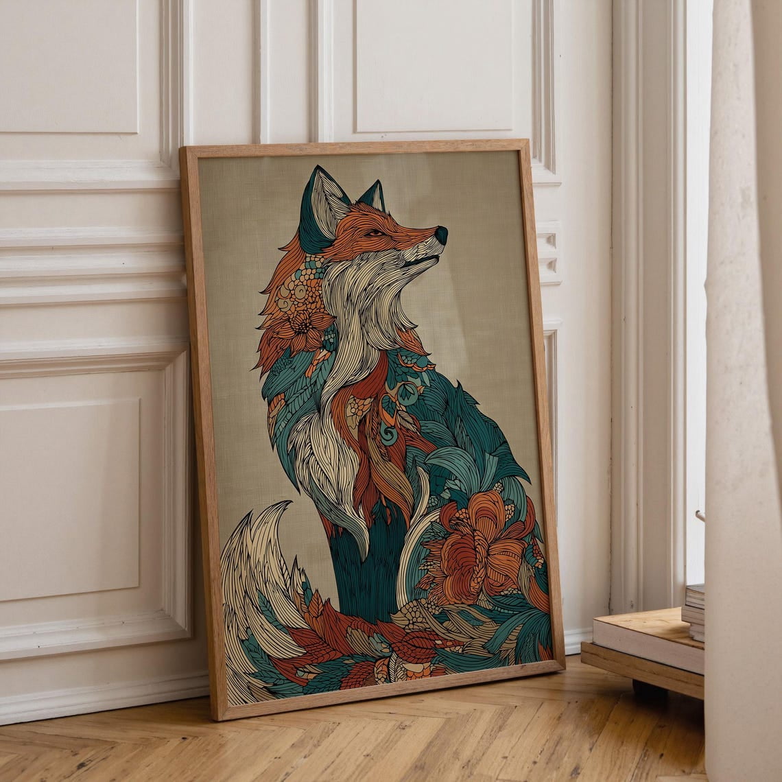 Boho Fox Wall Art Print, Folk Art Woodland Animal Poster, Floral Fox ...