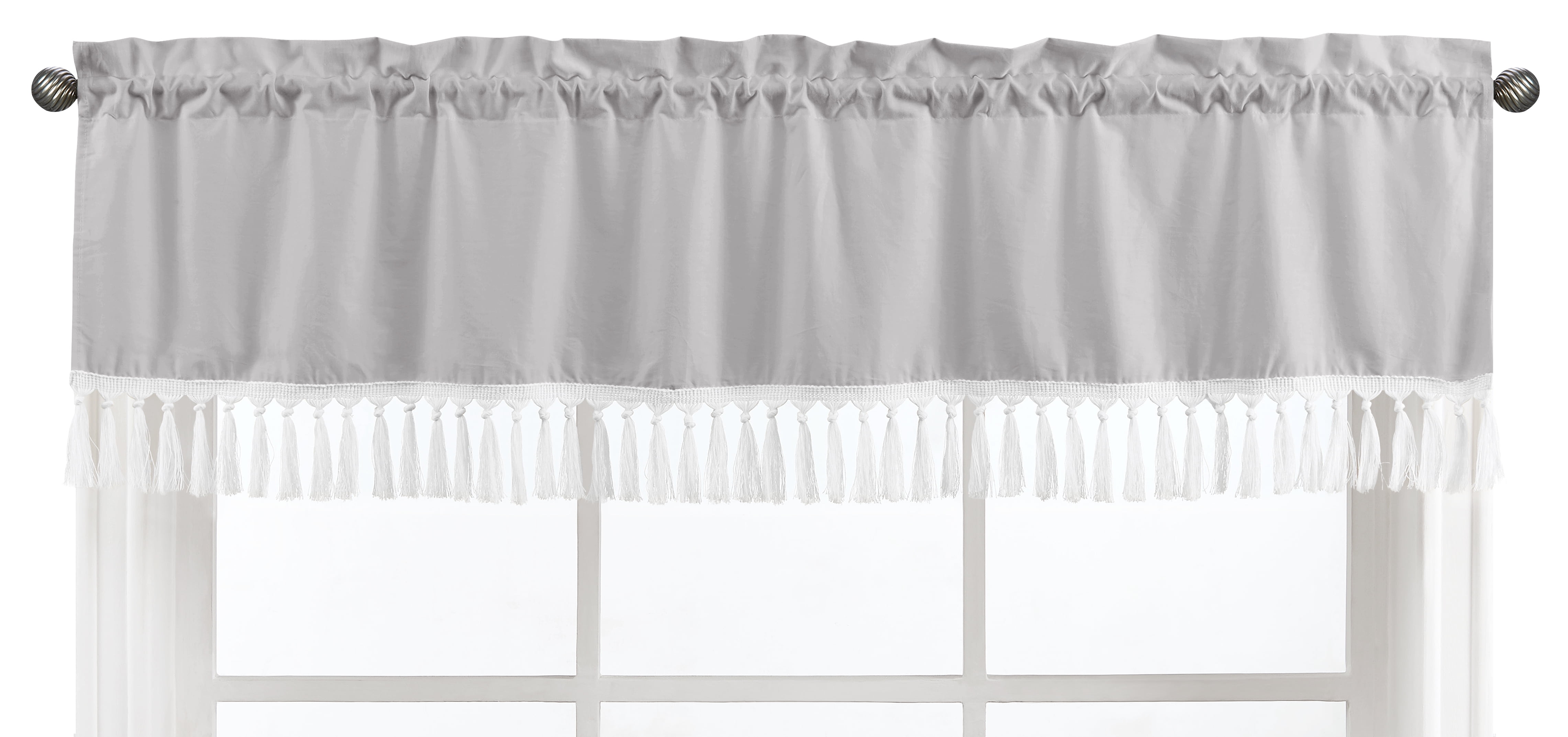 Boho Fringe Grey and White 54" Window Valance by Sweet Jojo Designs ...
