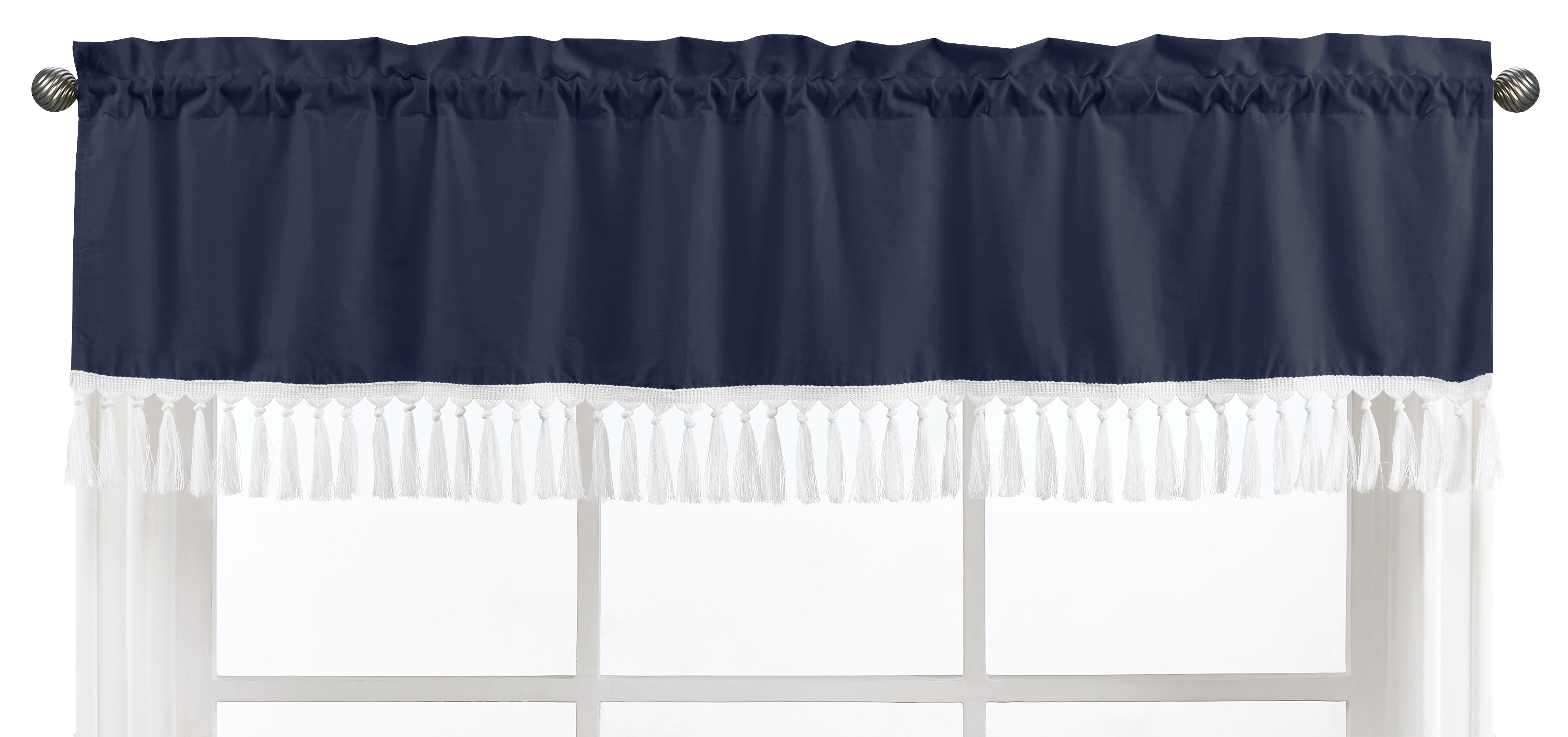 Boho Fringe Navy Blue and White 54" Window Valance by Sweet Jojo ...