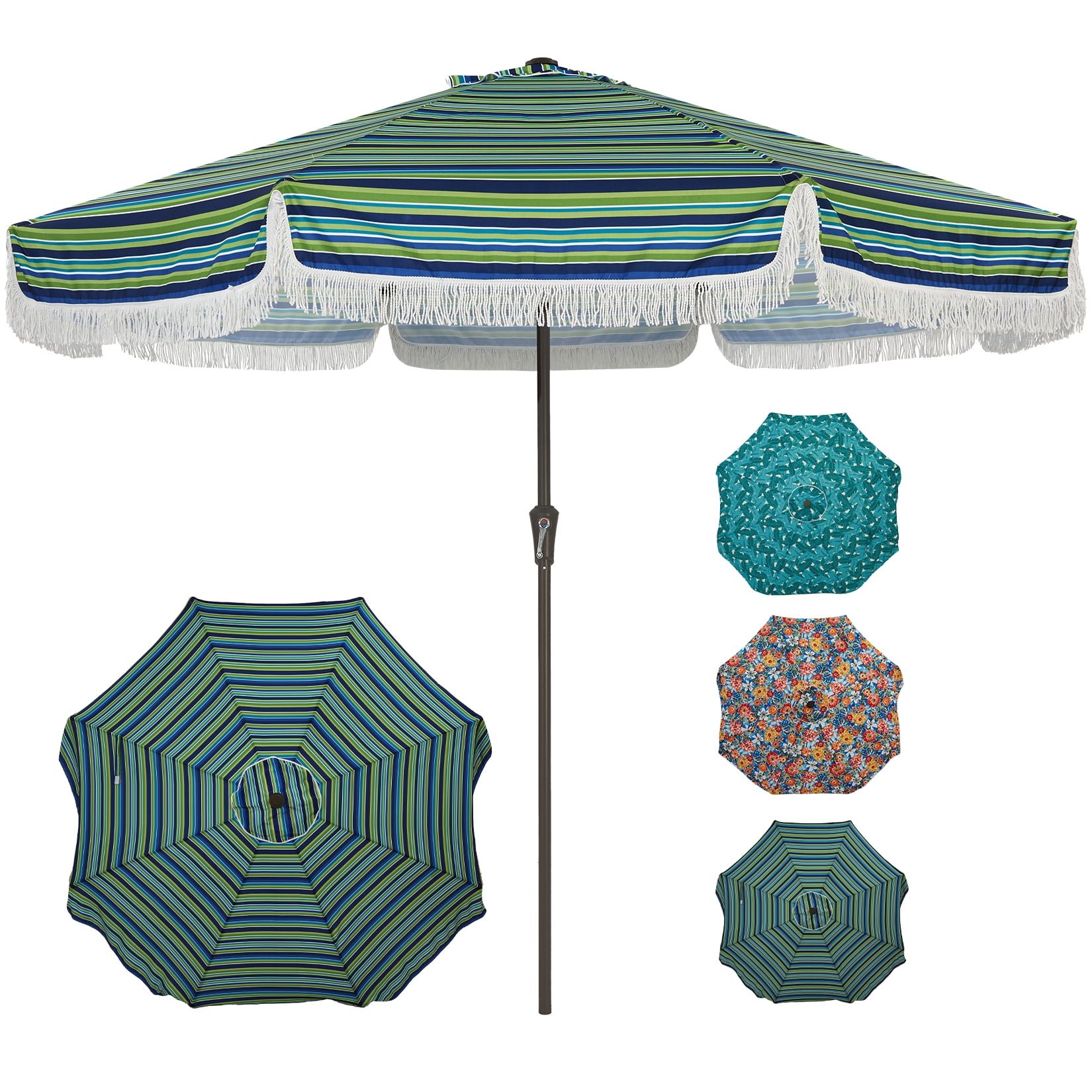 Boho Fringe Patio Umbrella 9FT – UV 50+ Sun Protection, Push Button ...