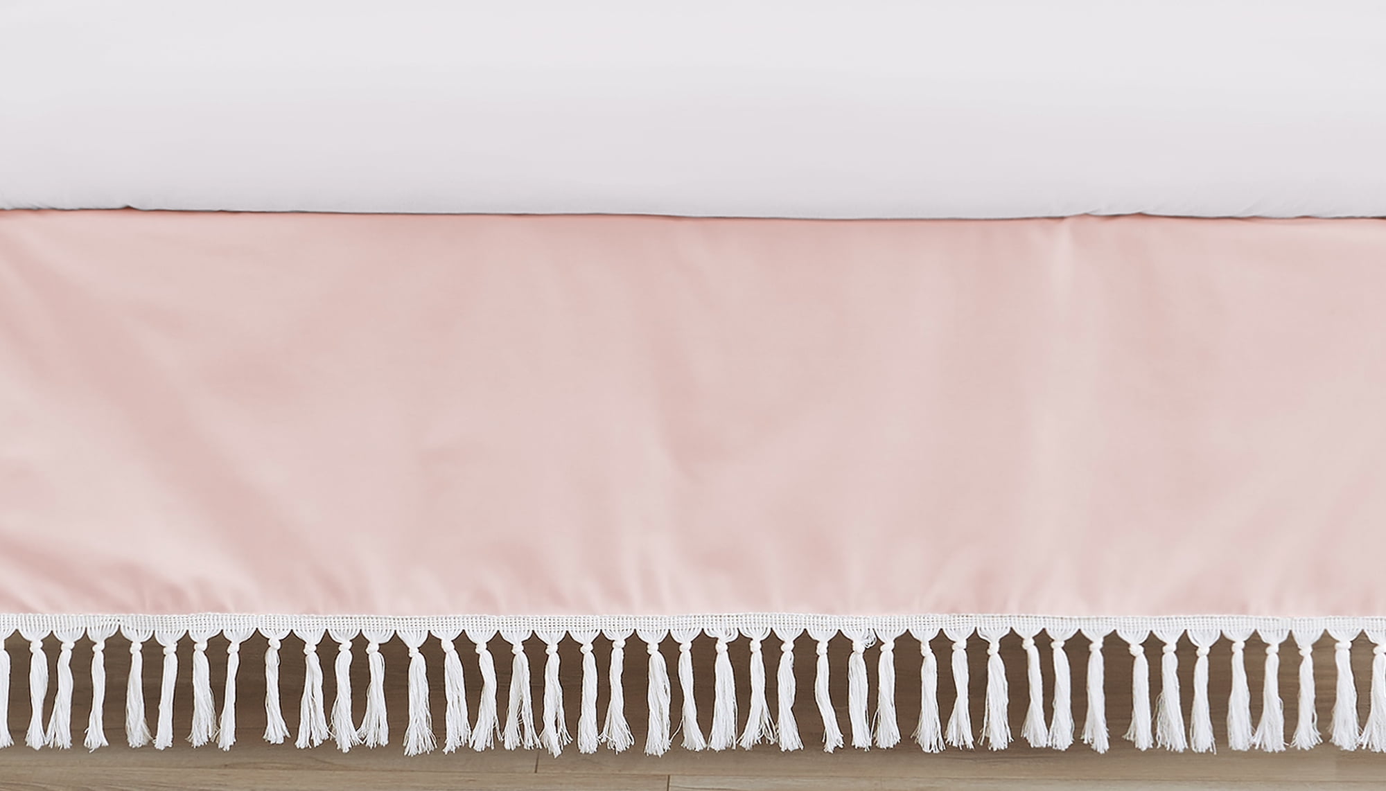 Boho Fringe Pink and White Dust Ruffle Crib Skirt by Sweet Jojo Designs ...