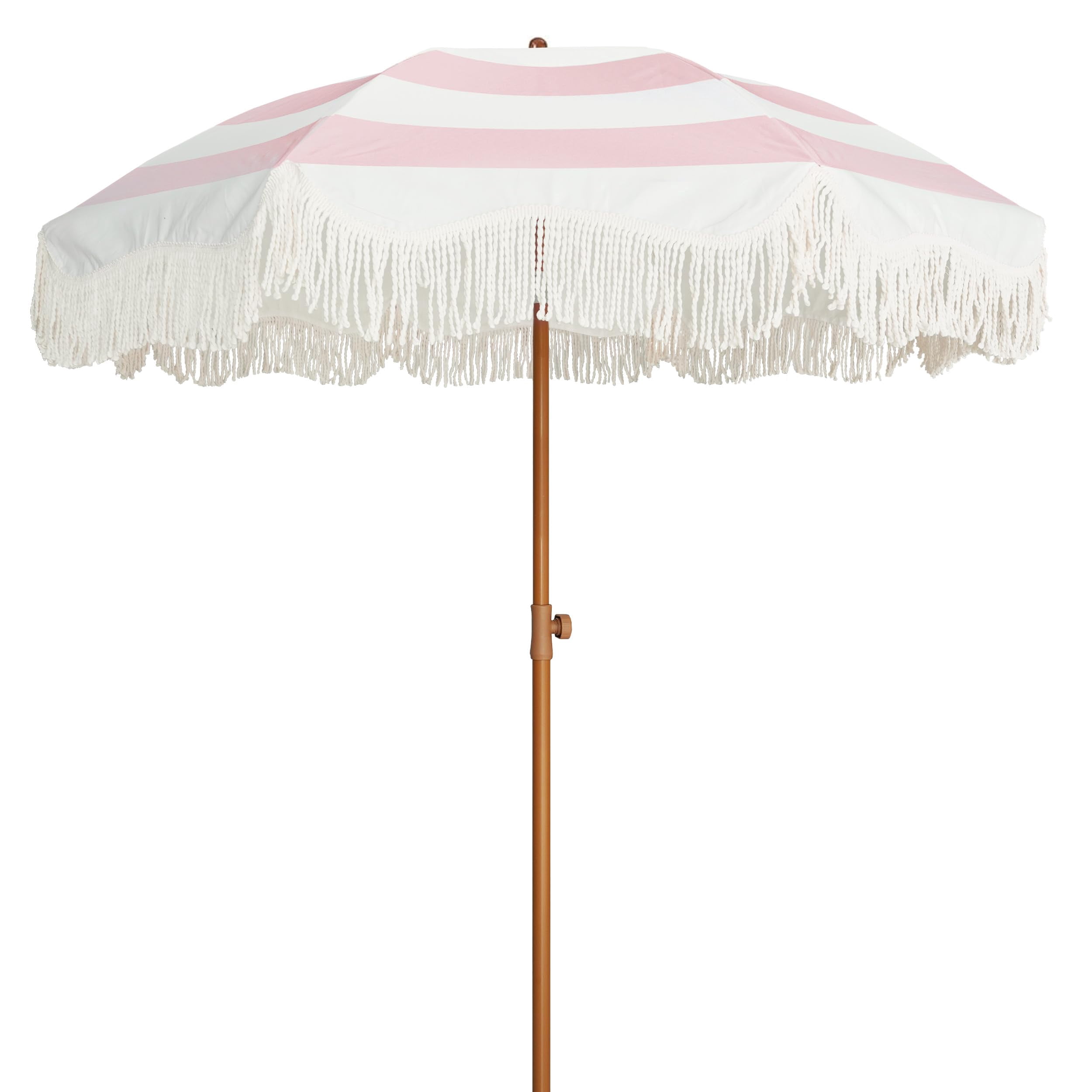Boho Fringe Umbrella Outdoor Patio 6.5ft Upf50+ Picnic With Tassels ...