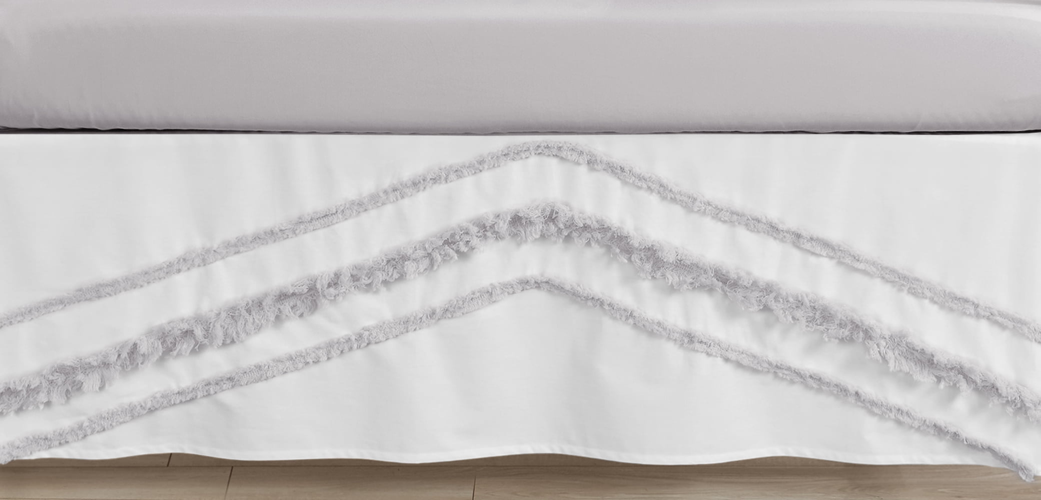 Boho Fringe White and Grey Tufted Dust Ruffle Crib Skirt by Sweet Jojo ...