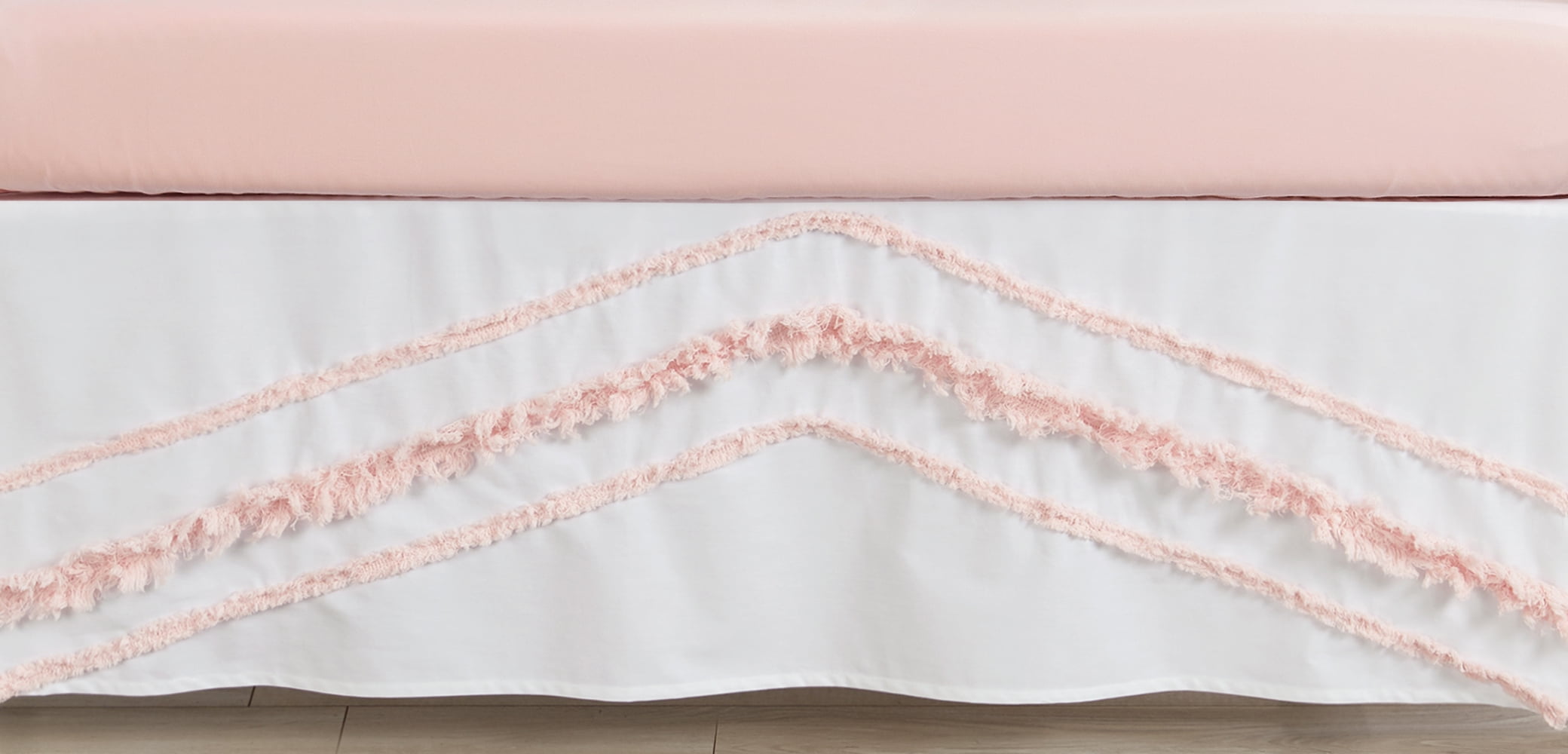 Boho Fringe White and Pink Tufted Dust Ruffle Crib Skirt by Sweet Jojo ...