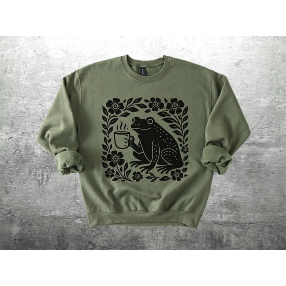 Boho Frog TShirt Frog Coffee Lover Womens Mens Gildan 18000 Crewneck ...