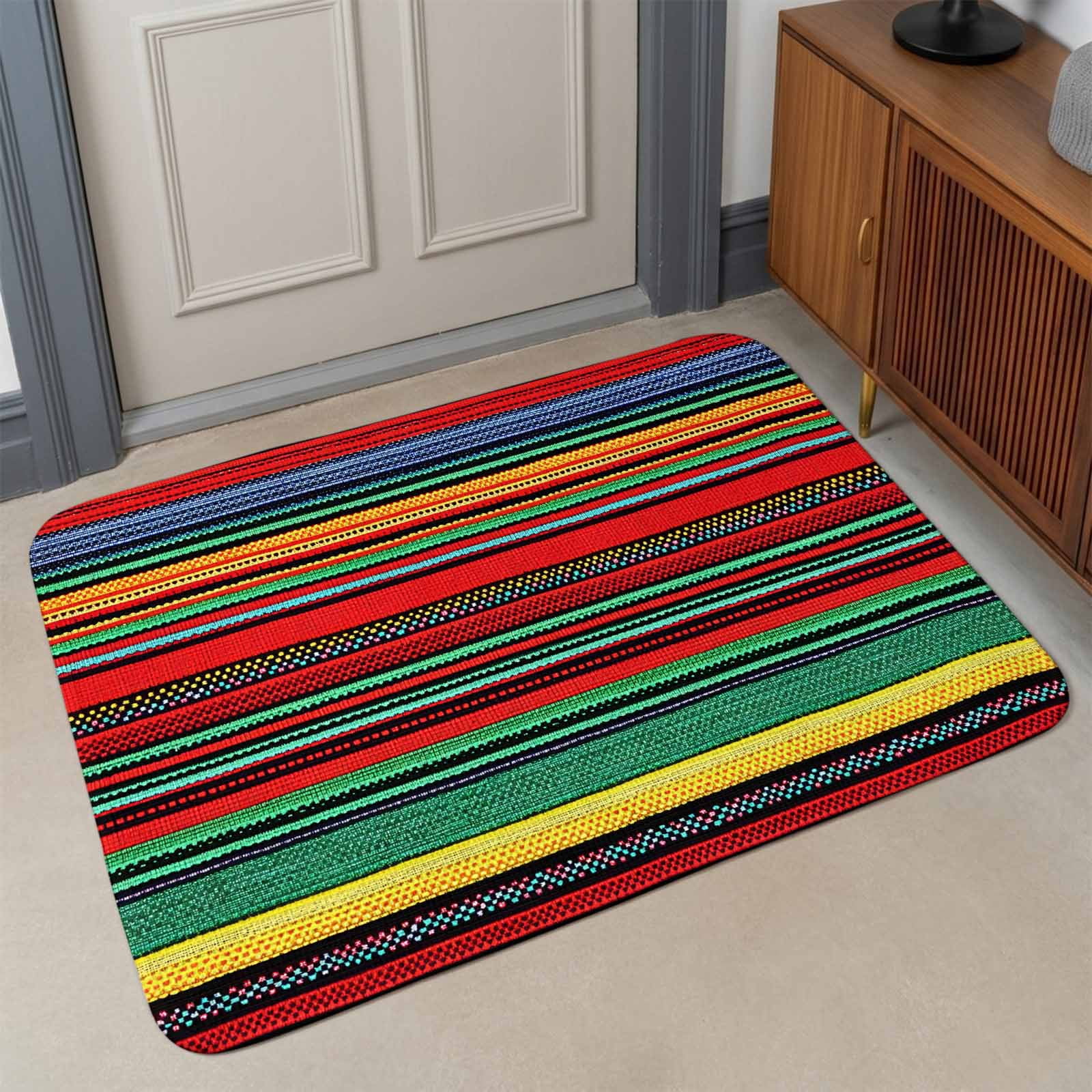 Boho Front Door Mat Indoor Entrance, Bohemian Colorful Stripes Retro ...