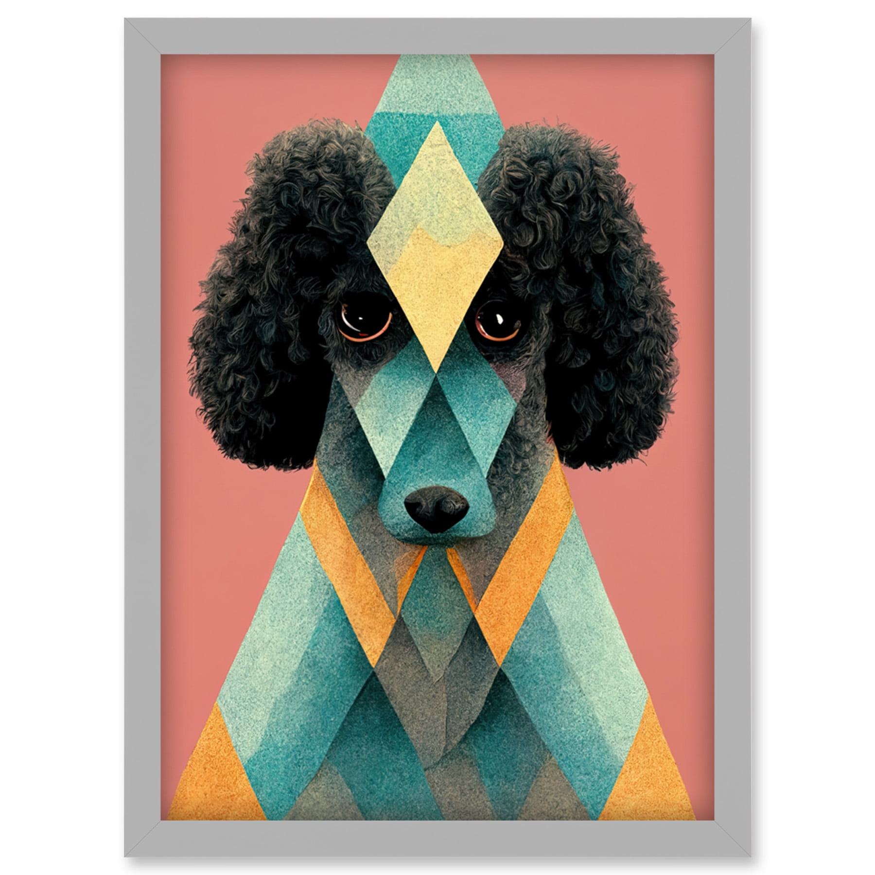 Boho Fun Quirky Geometric Pastel Poodle Dog Artwork Framed Wall Art ...