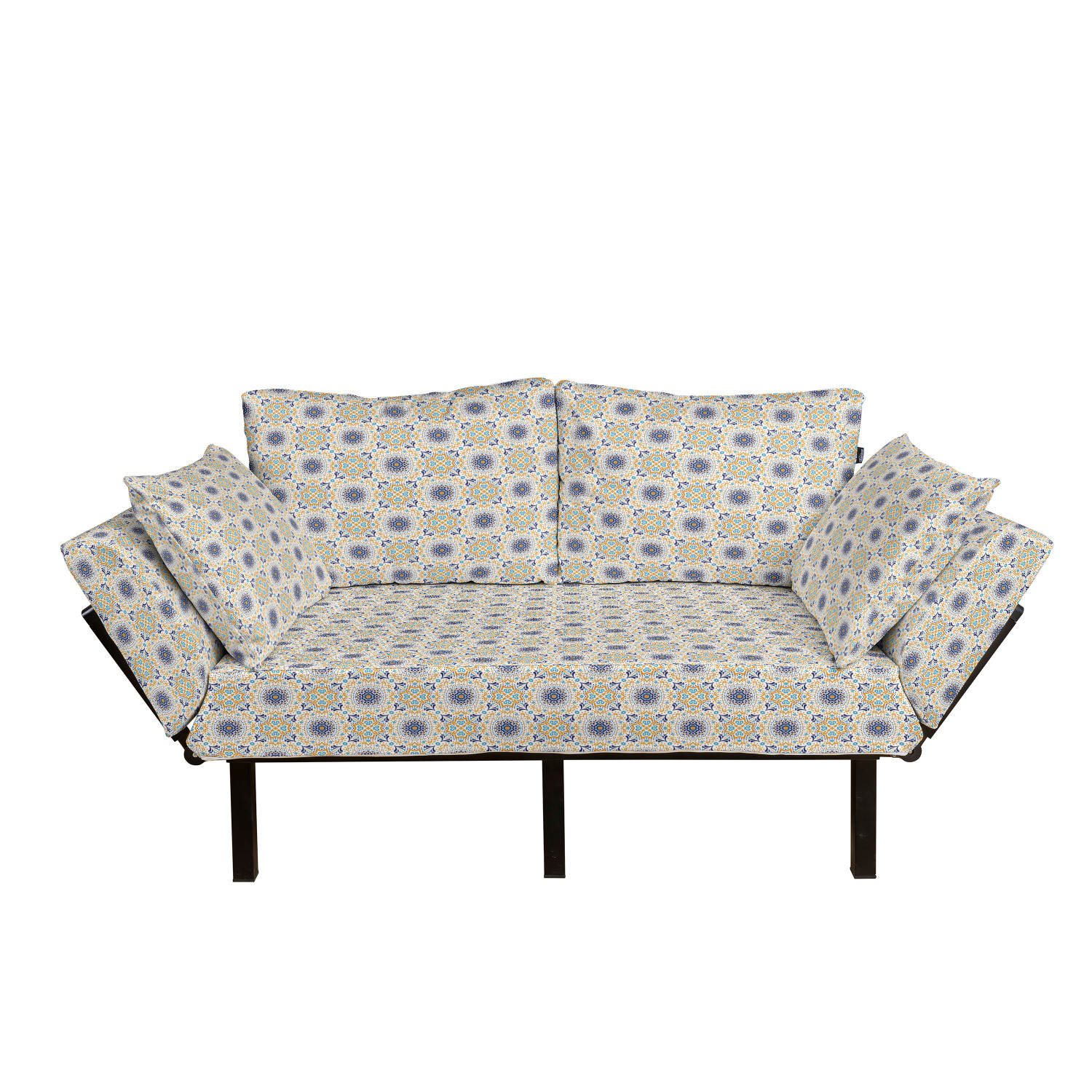 Boho Futon Couch, Floral Medallion Small Detailed Ornament Repetition ...
