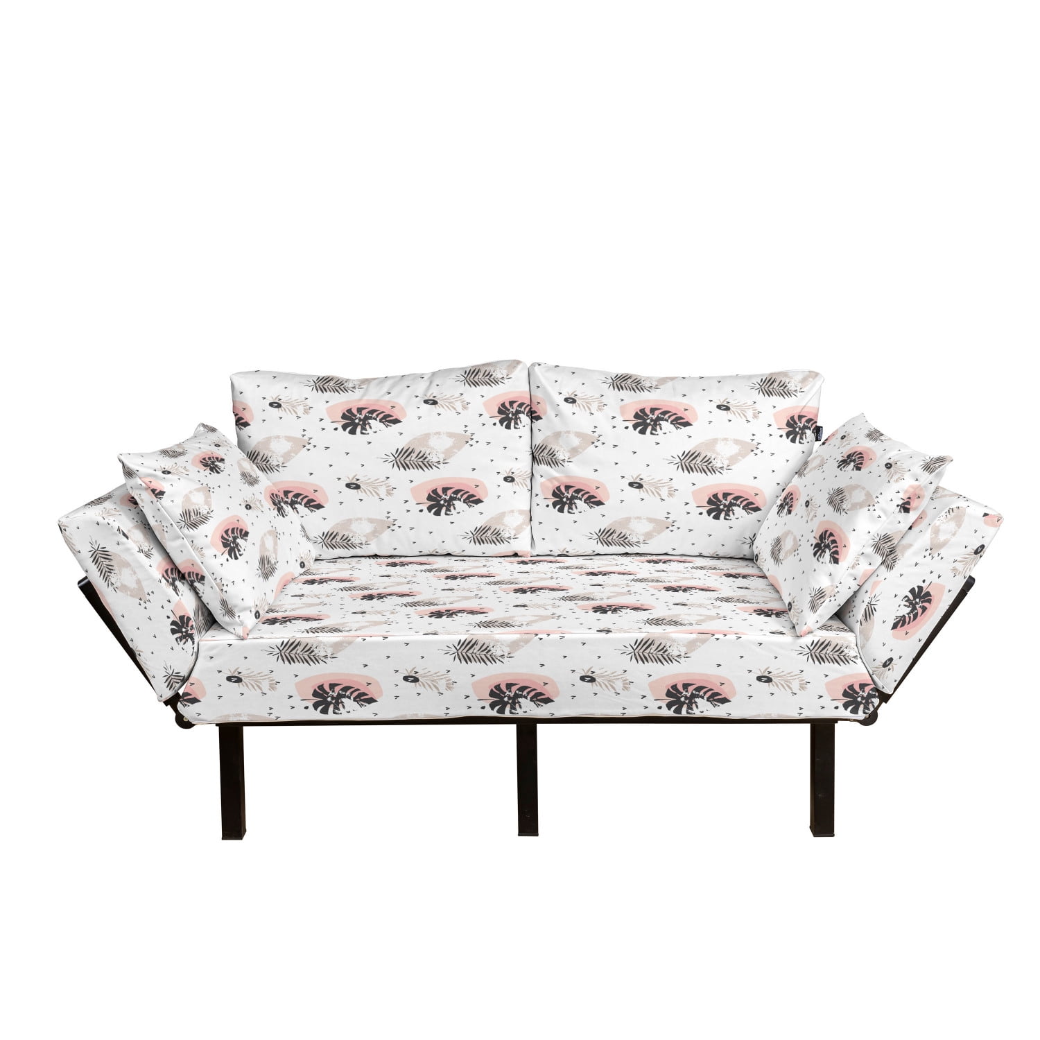 Boho Futon Couch, Hand Drawn Tropical Leaves and Scandinavian Strokes ...