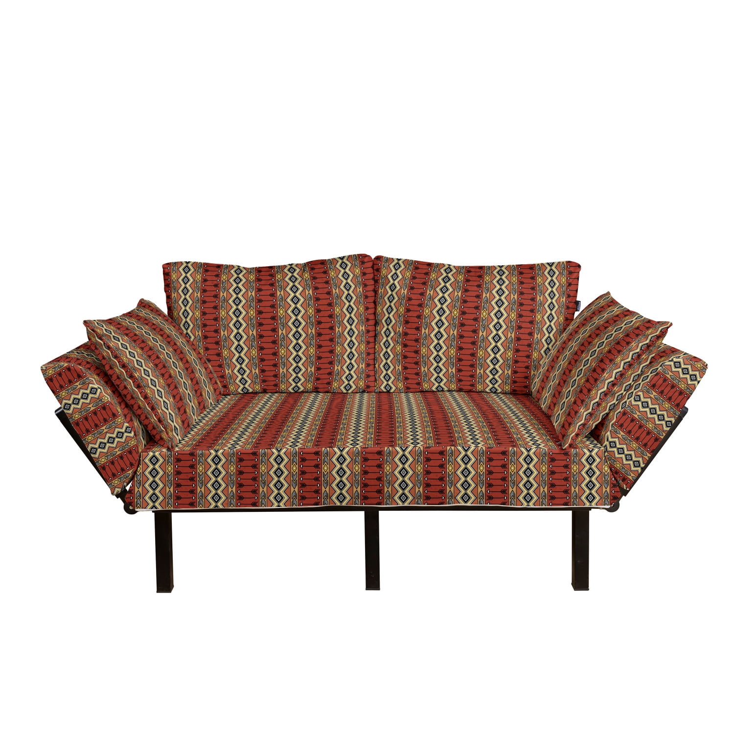 Boho Futon Couch, Horizontal Native Borders with and Geometric Motifs ...