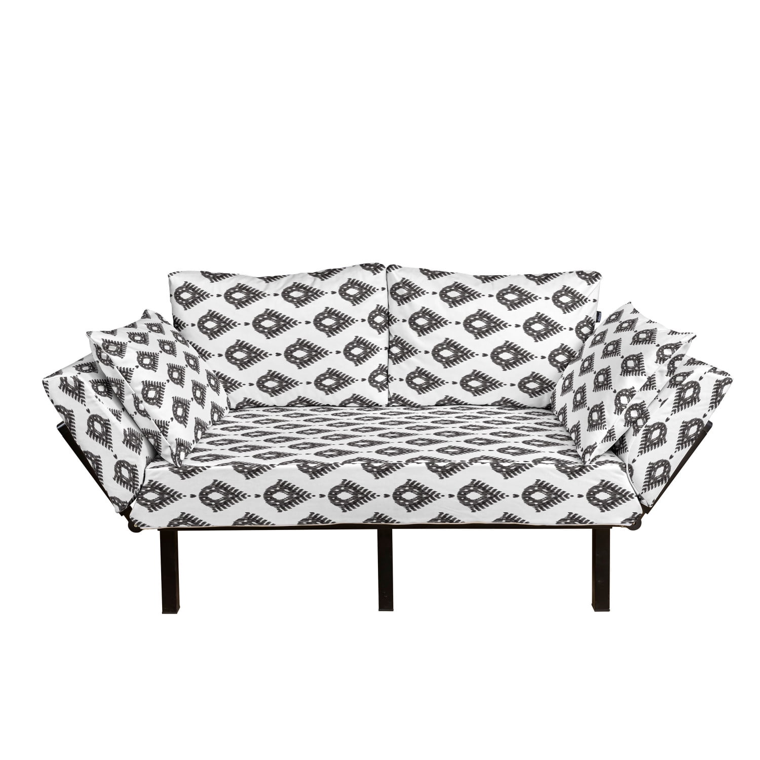 Boho Futon Couch, Ikat Inspired Drop Motif in Monochrome Design with ...