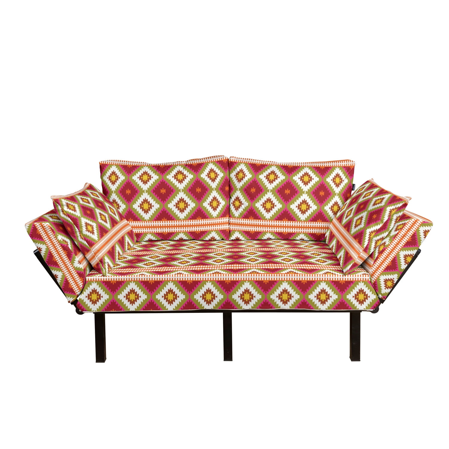 Boho Futon Couch, Print of Turkish Oriental Zigzags Folk Geometric ...