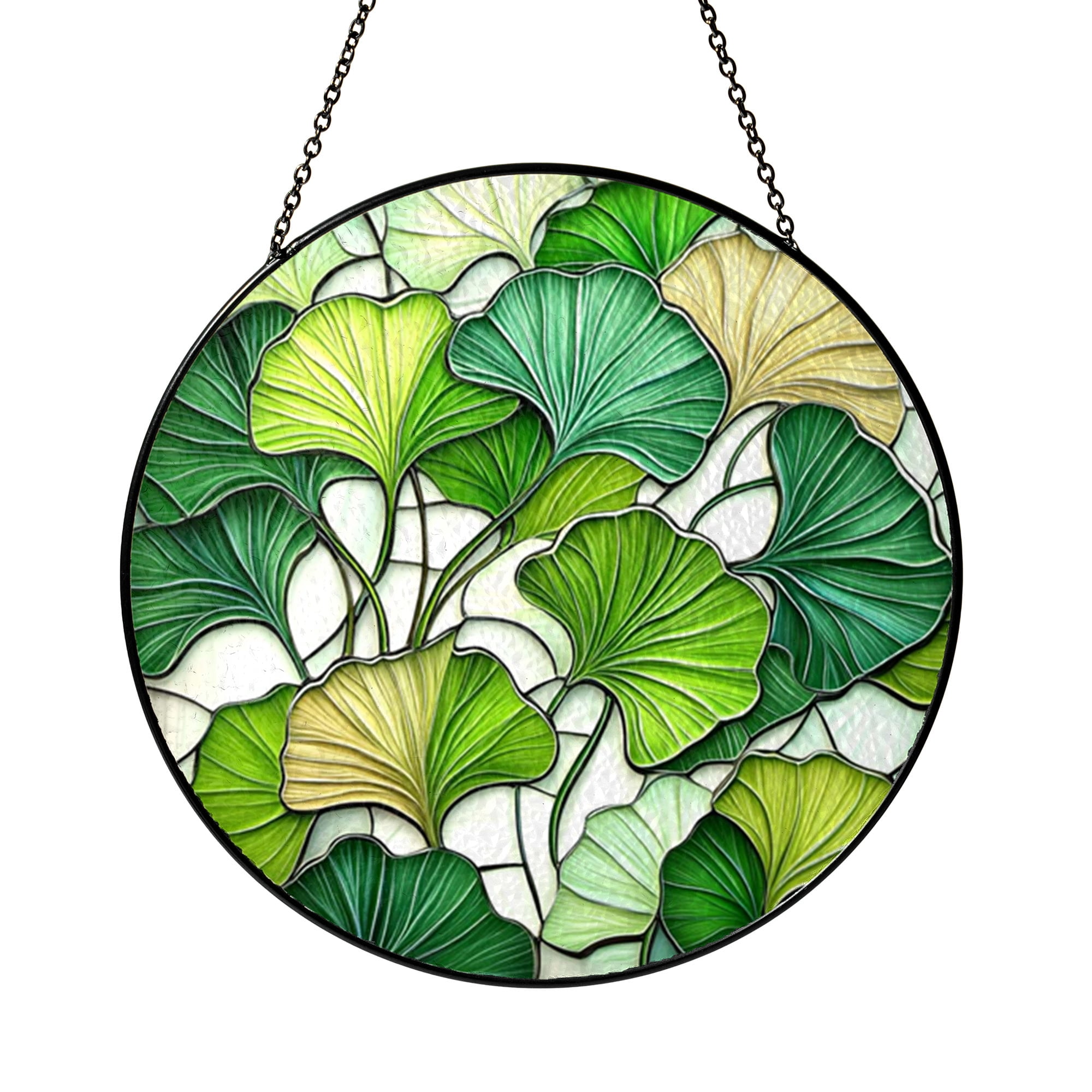 Boho Garden Ginkgo Leaf Stained Glass Style Window Hanging, Decorative ...