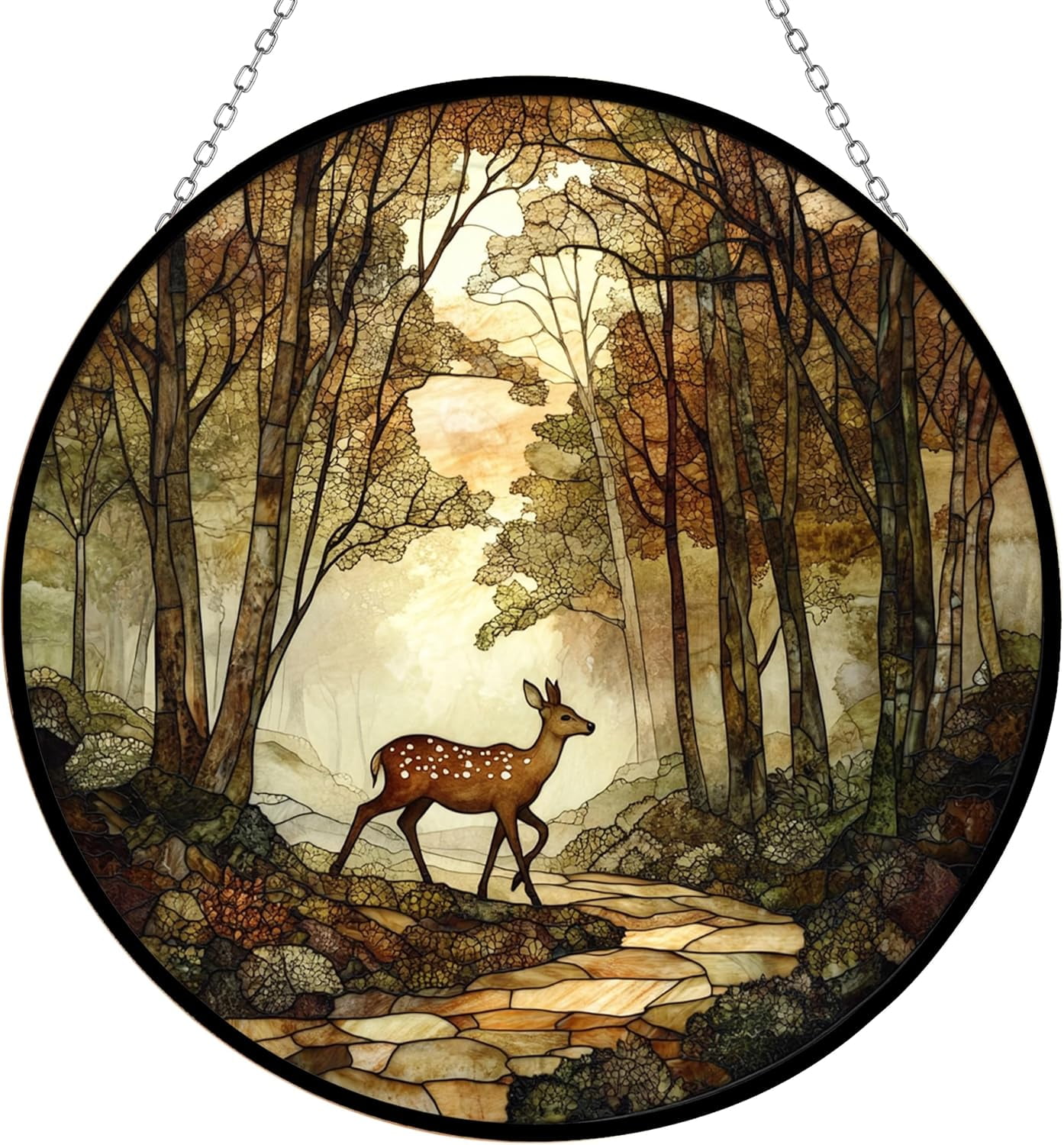 Boho Gentle Deer and Forest Path Suncatchers for Windows, Stained Glass ...