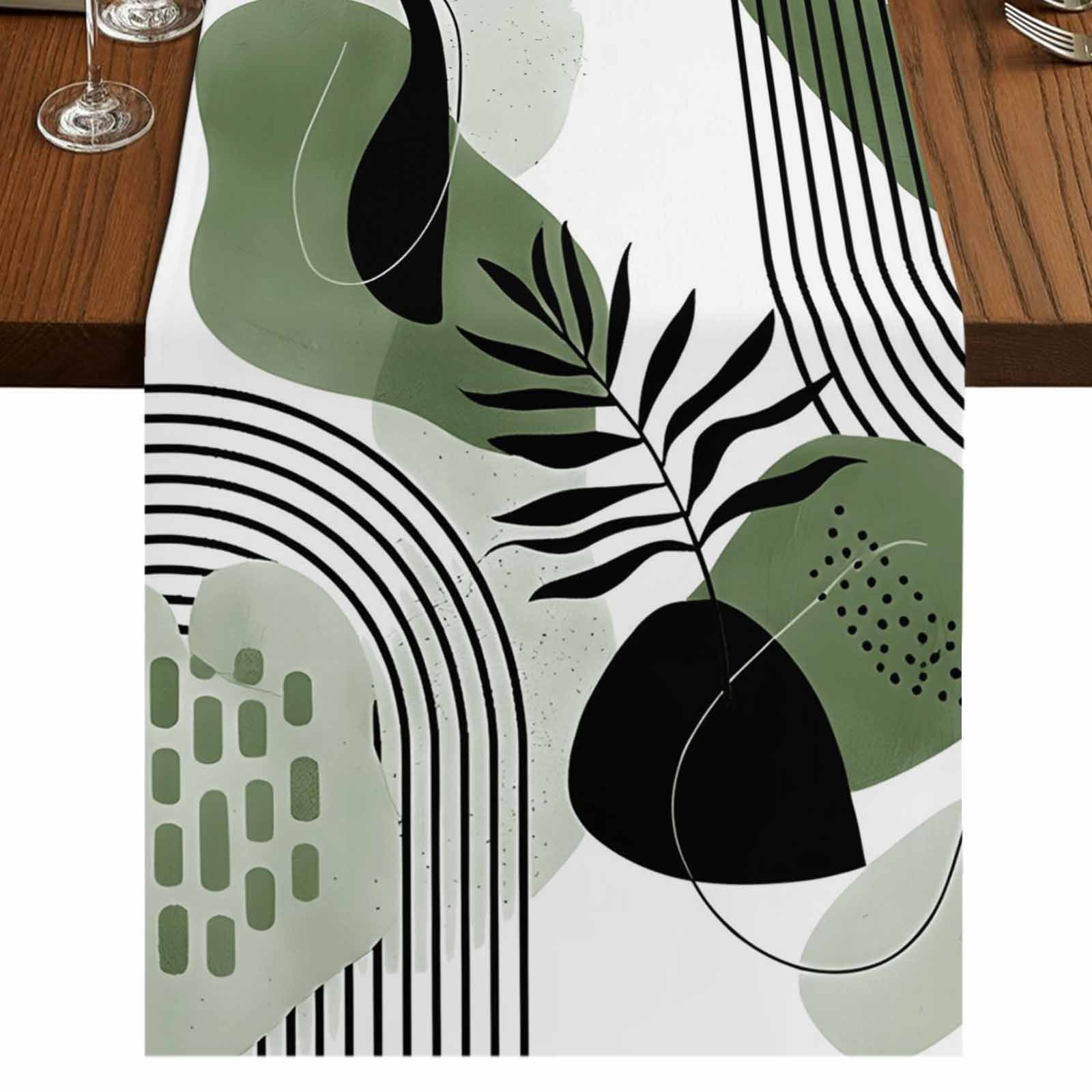 Boho Geometric 120 Inch Table Runner, Green Ethnic Abstract Stripes ...
