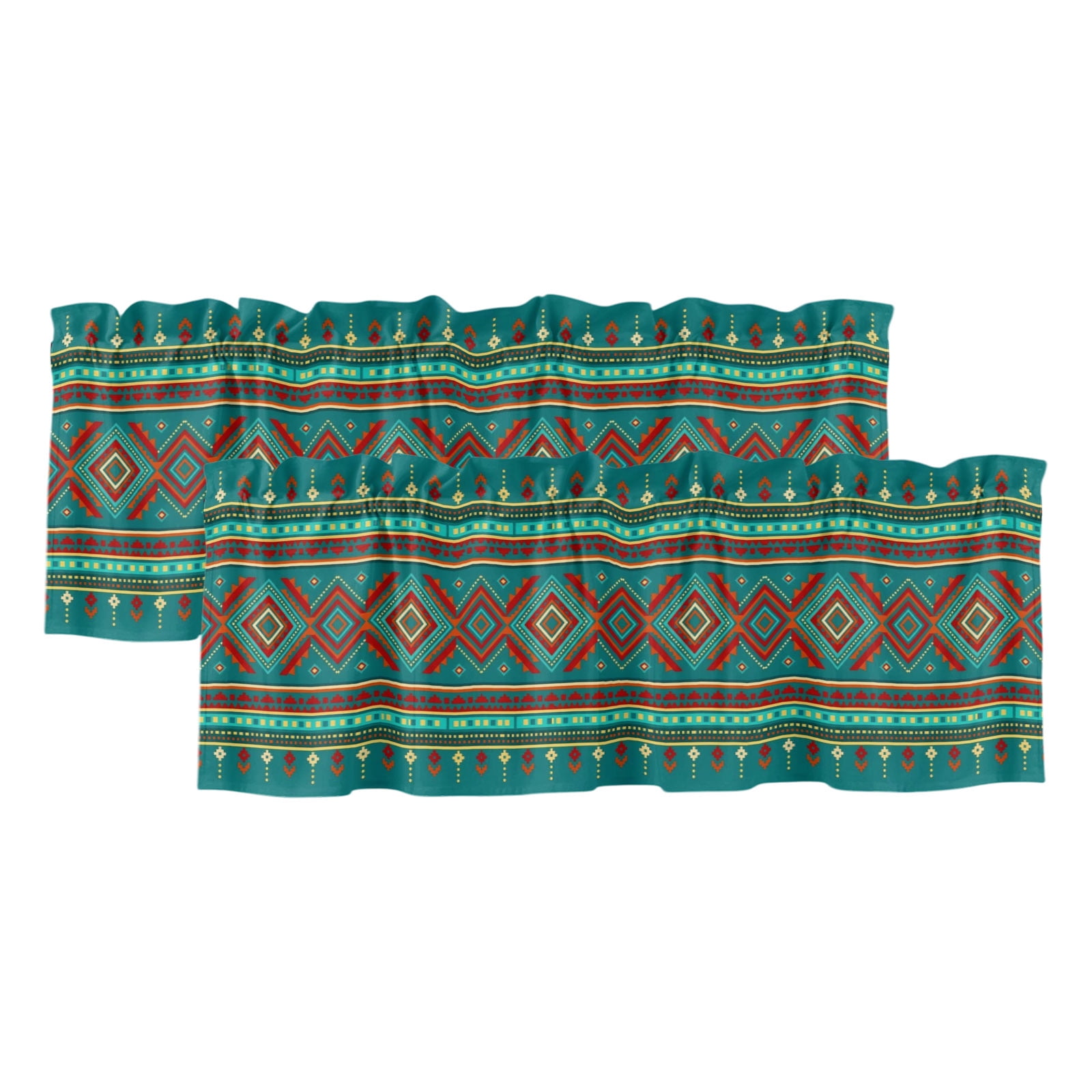 Boho Geometric 2 Panels Kitchen Valance, Retro Tribal Ethnic Argyle ...