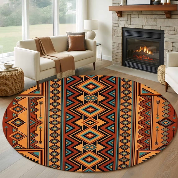 Boho Geometric 5FT Round Area Rugs for Living Room Retro Tribal Ethnic ...