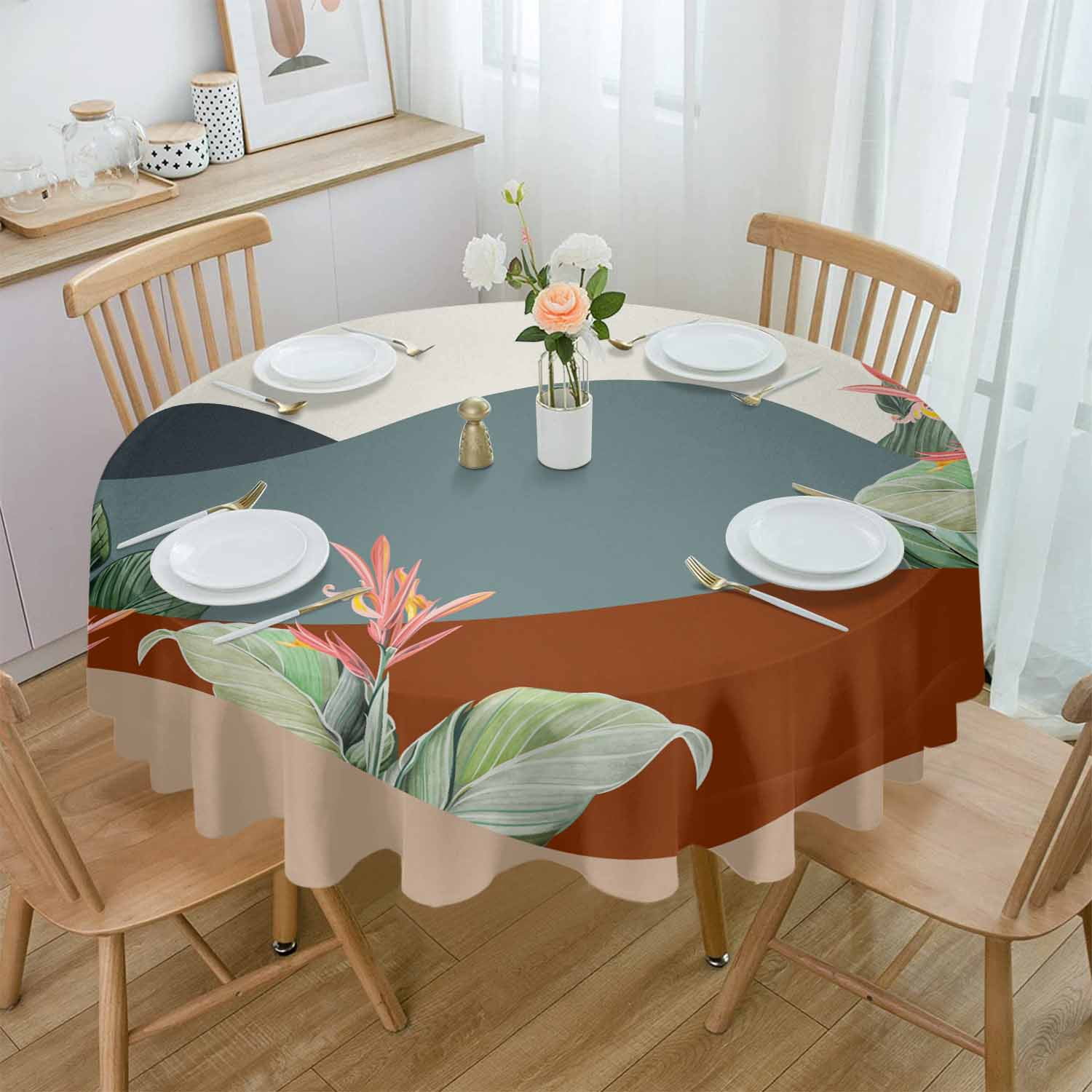 Boho Geometric Abstract Leaves Round Table Cloth Waterproof Wedding ...