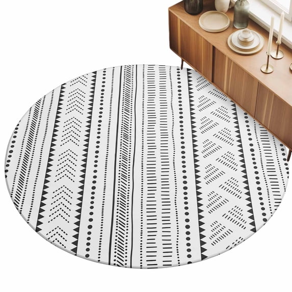 Boho Geometric Area Rug, Bohemian Abstract Art Tribal Black White Non ...