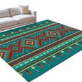 Boho Geometric Area Rug, Retro Tribal Ethnic Argyle Teal Orange Stripe ...