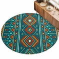 Boho Geometric Area Rug, Retro Tribal Ethnic Grid Teal Orange Aztec Non ...
