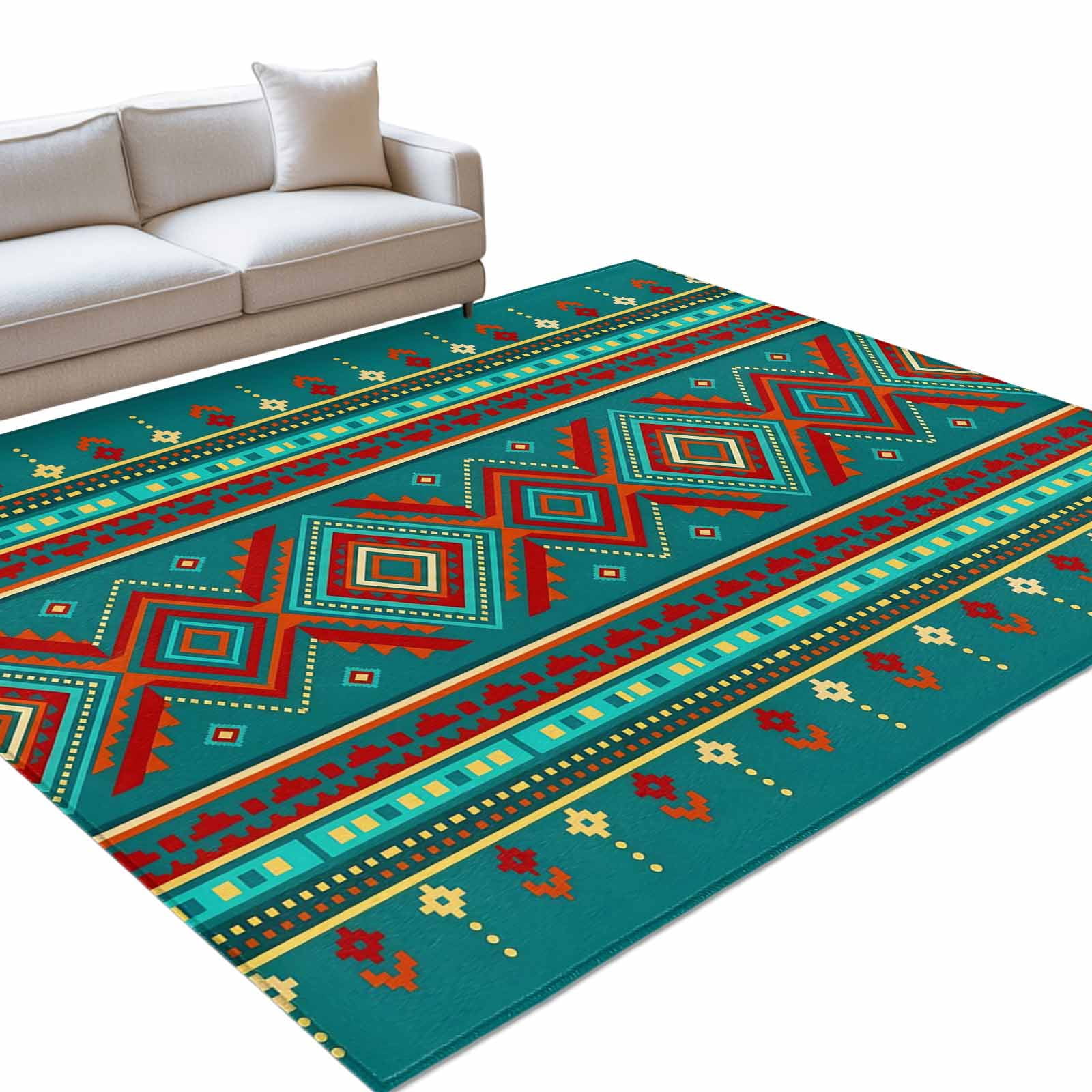 Boho Geometric Area Rugs 5x8ft Retro Tribal Ethnic Argyle Teal Orange ...