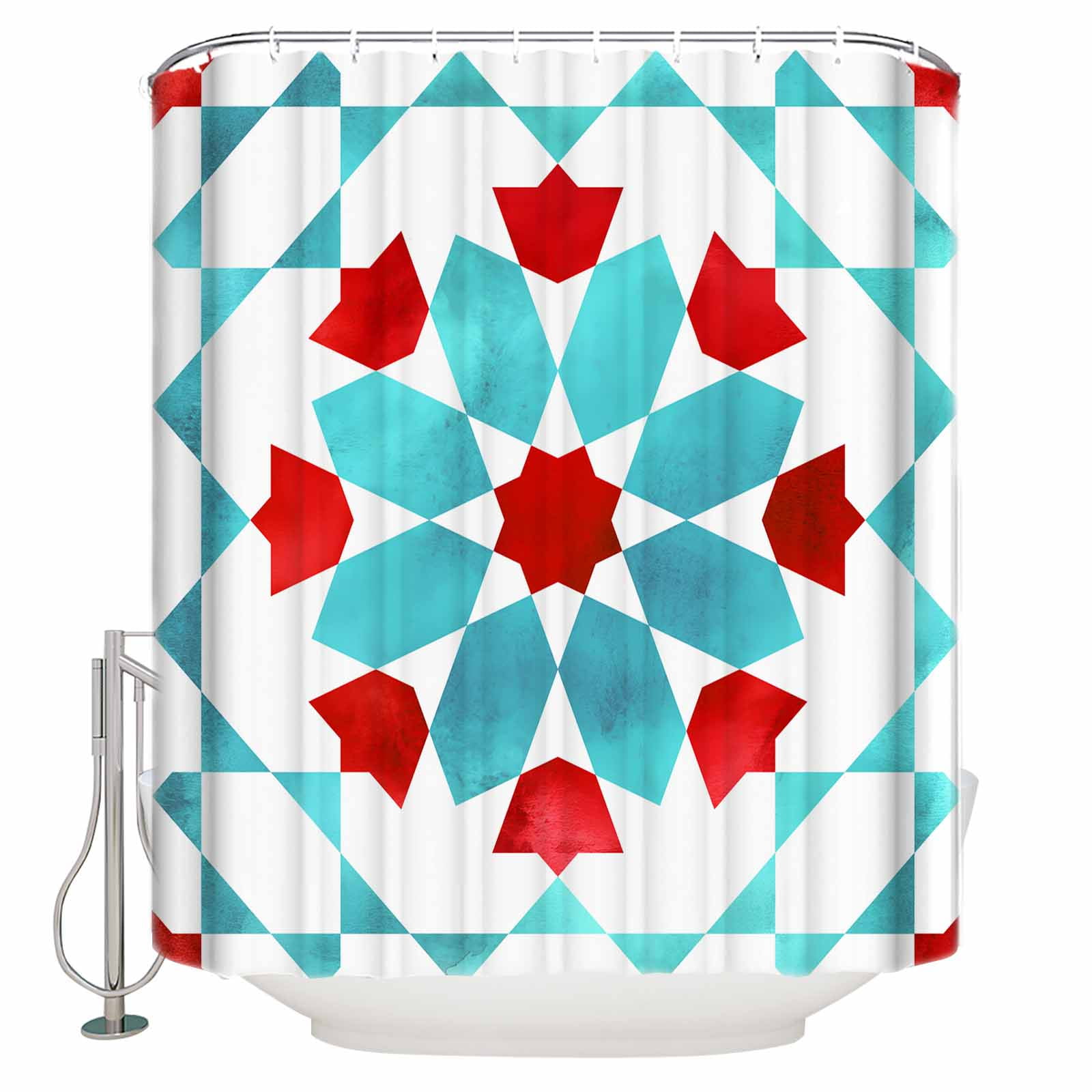 Boho Geometric Bathroom Shower Curtains with 12 Hooks Polyester ...