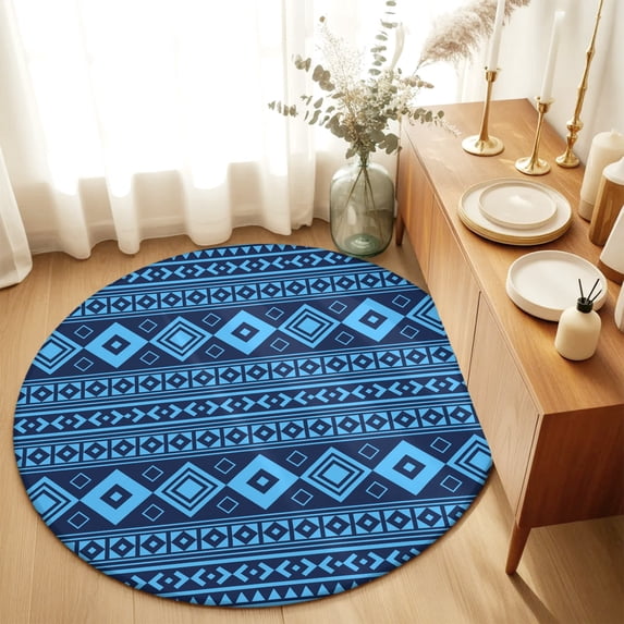 Boho Geometric Blue Stripes Round Area Rug 3ft,Living Room Rug Non-Slip ...