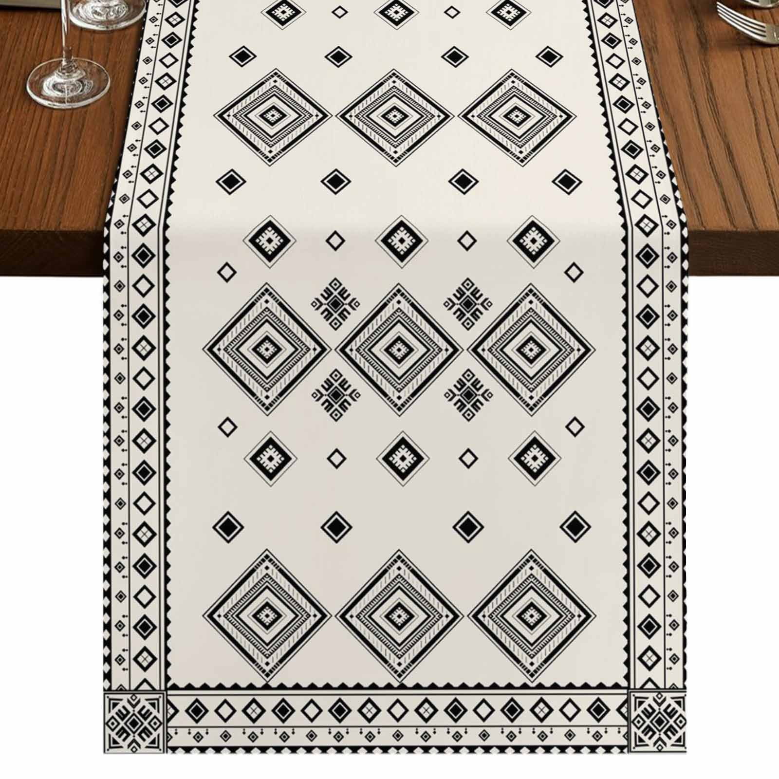 Boho Geometric Burlap Cotton Table Runner 13x72 Inches Long, Simple ...