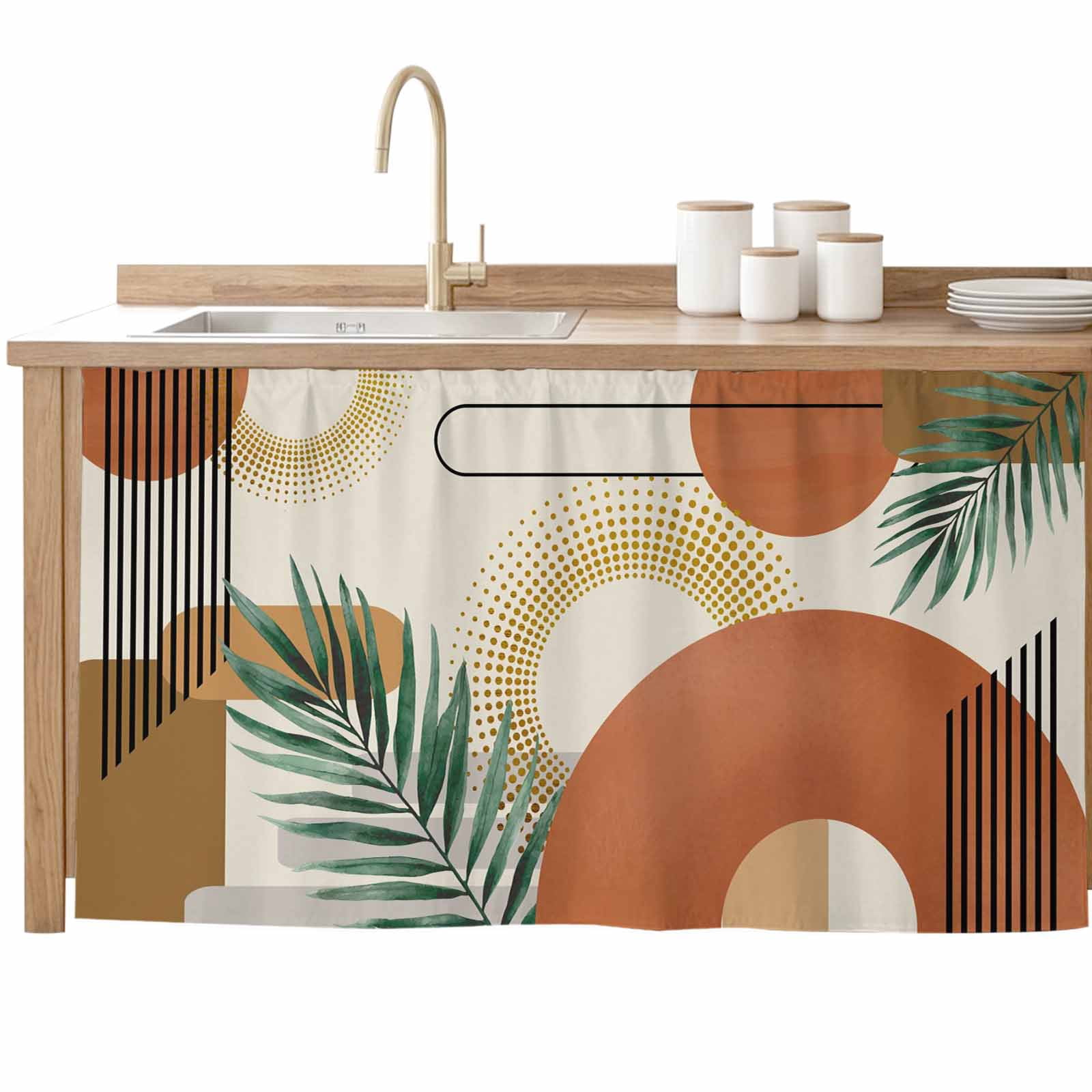 Boho Geometric Cabinet Curtains 32"W x 55"L,Dustproof Sink Skirt ...