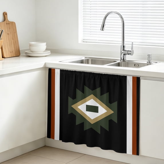 Boho Geometric Cabinet Curtains for Kitchen 10"W x 11"L, Red Black ...